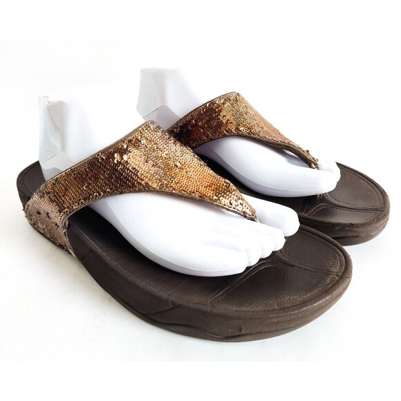 Fitflop | Shoes | Fitflop Electra Classic Gold Shiny Sequin Thong ...